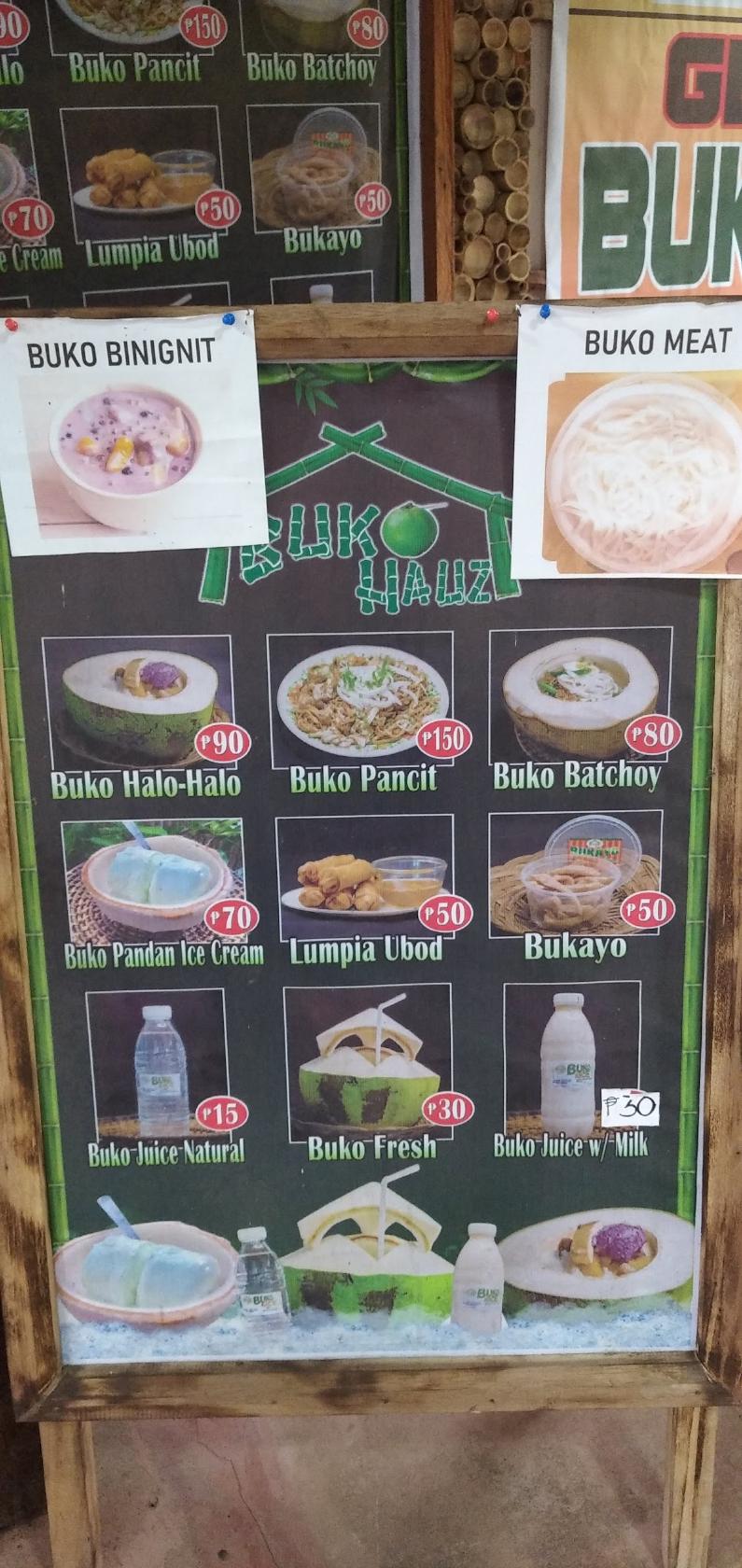Menu at GL Buko Hauz cafe, Libungan