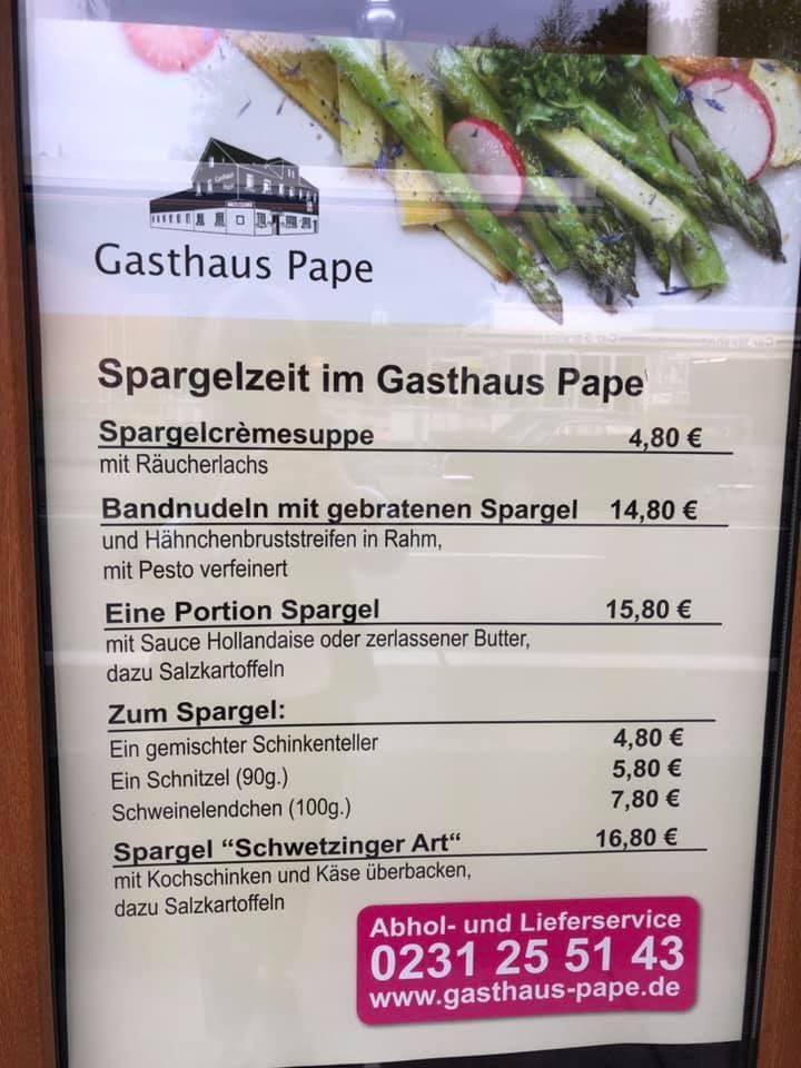 Speisekarte von Gasthaus Pape restaurant, Dortmund, Flughafenstraße 66