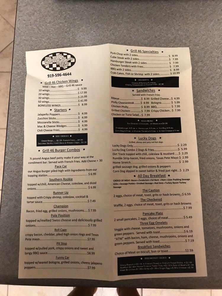 Menu at Grill 46 restaurant, Durham