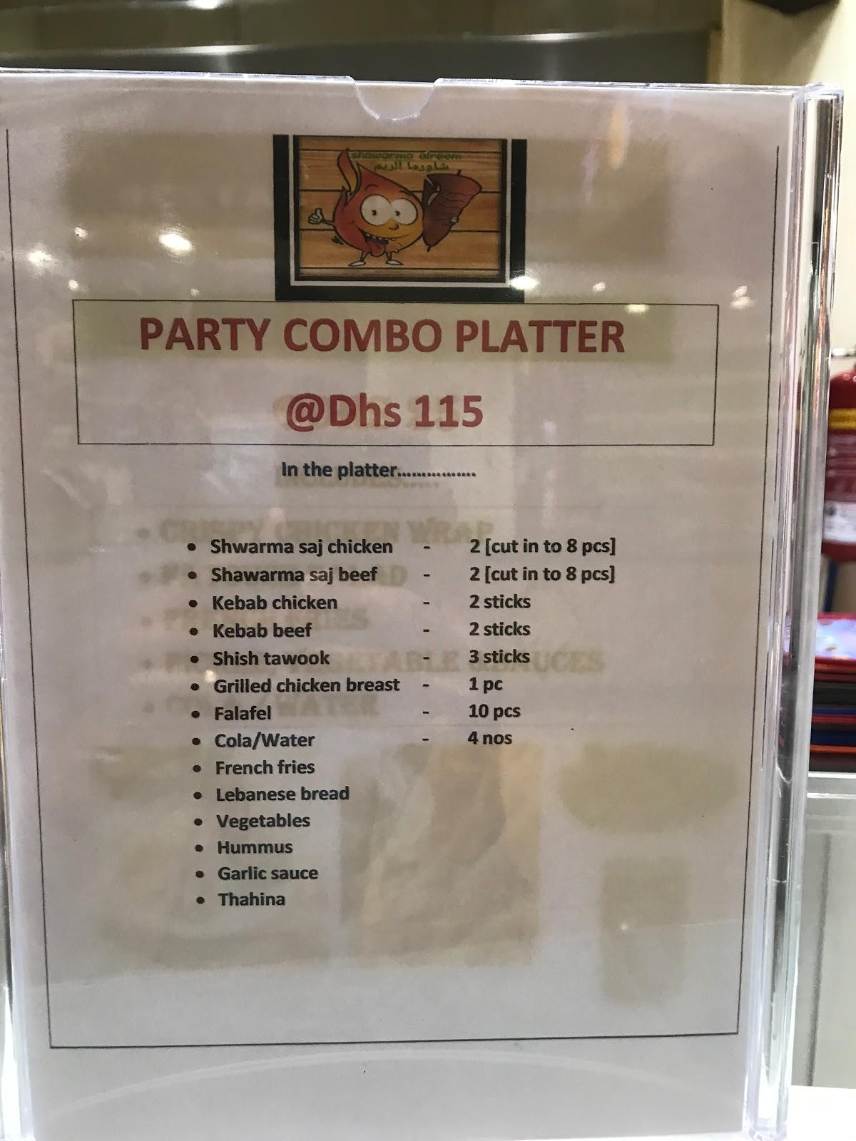 Carta de Shawarma Al Reem Restaurant, Abu Dabi, Food Court