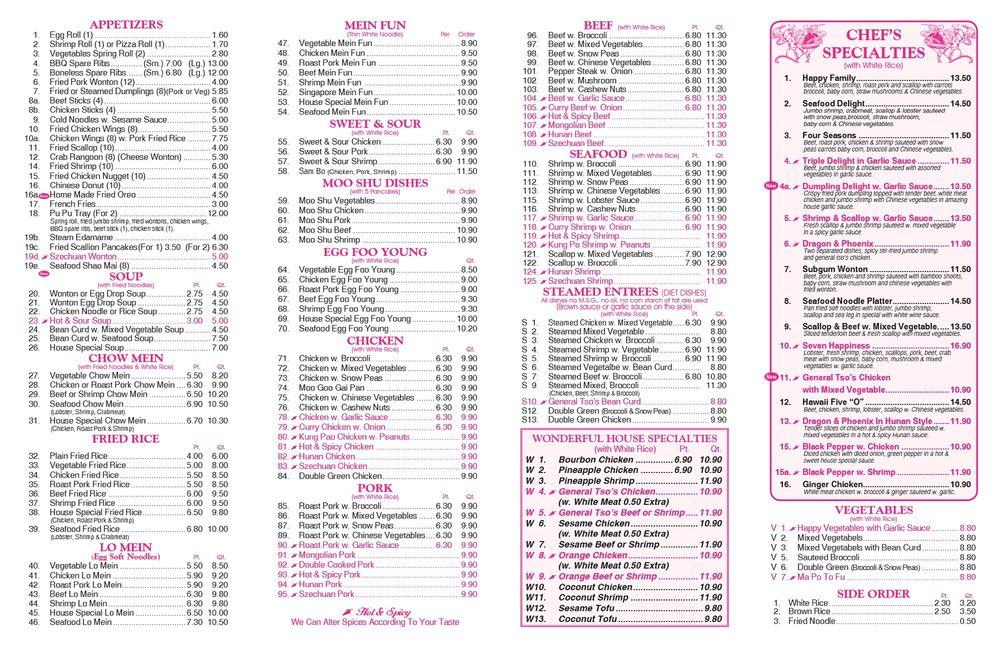 Menu at Wonderful house Chinese and sushi restaurant, Sinking Spring
