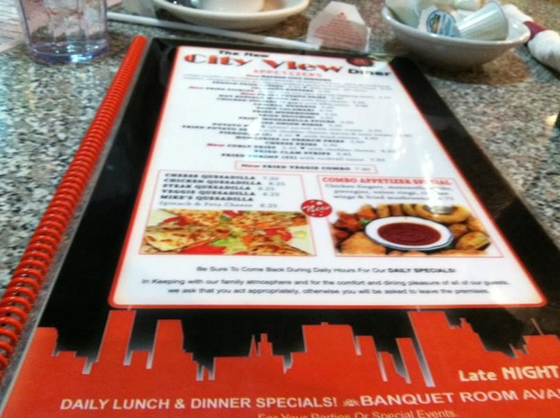 Menu at City View Diner restaurant, Allentown
