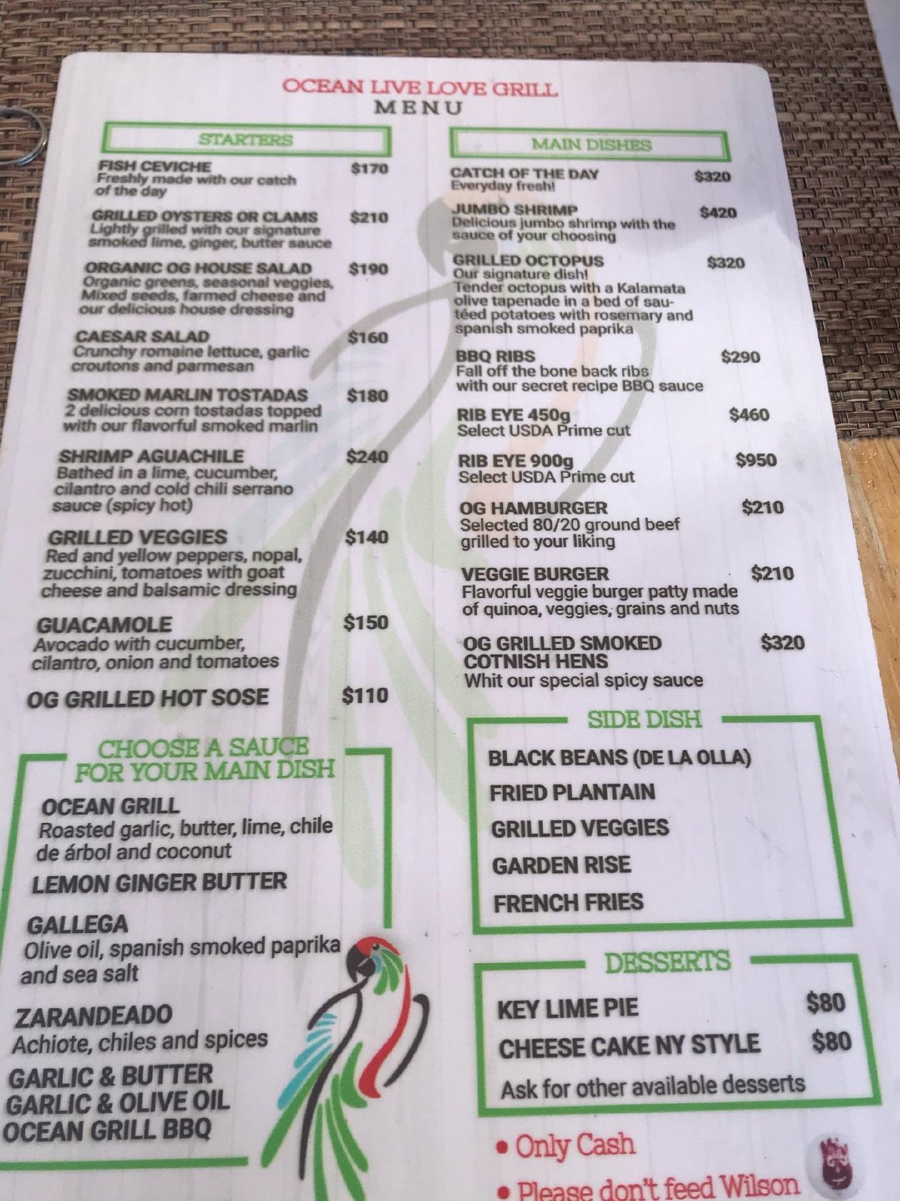 Menu at Ocean Grill BBQ, Boca de Tomatlan