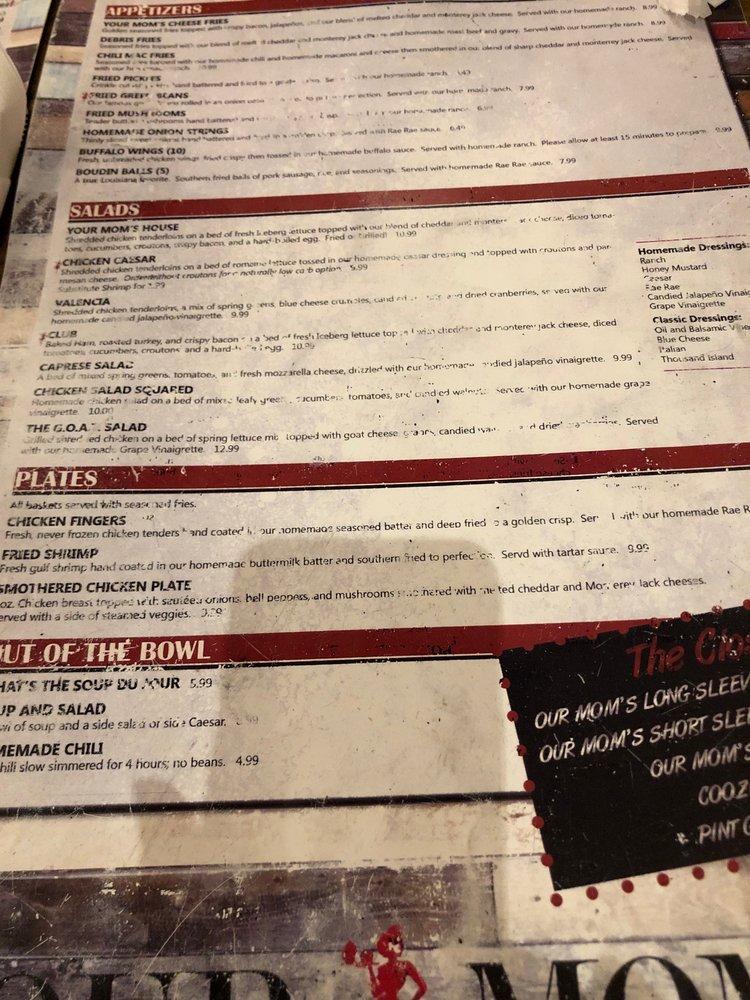 Menu at Our Mom's Restaurant and Bar, Hammond