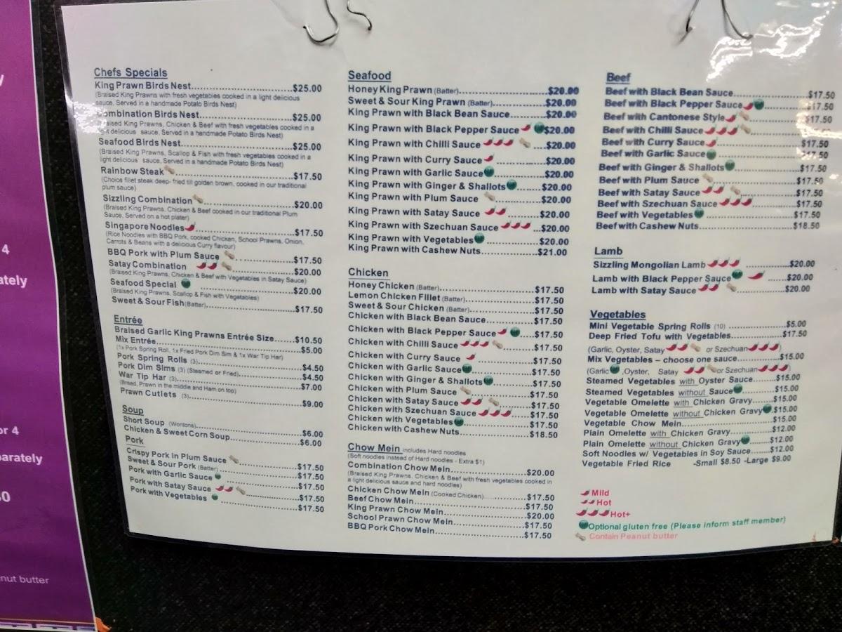 Menu at Chan's Chinese Restaurant Mylestom, Mylestom