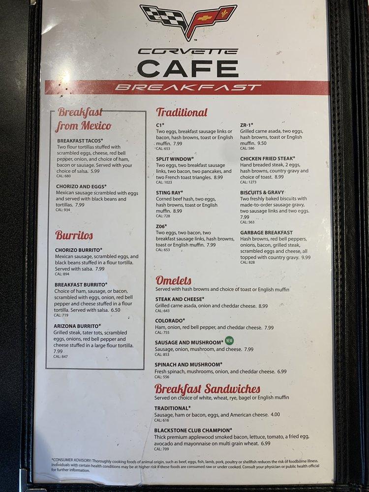 Menu at Corvette Cafe, Omaha