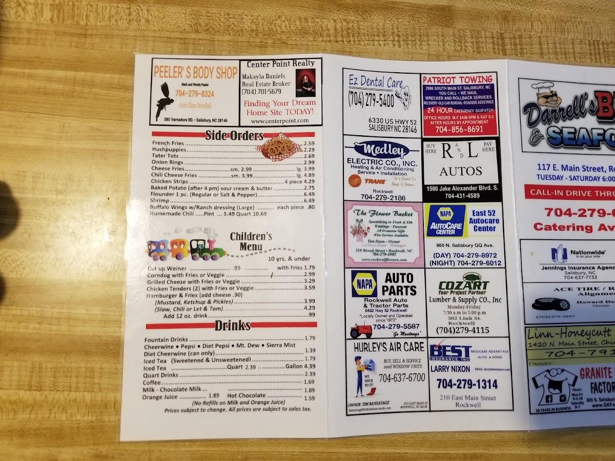Menu at Darrell's Bar-B-Q, Rockwell