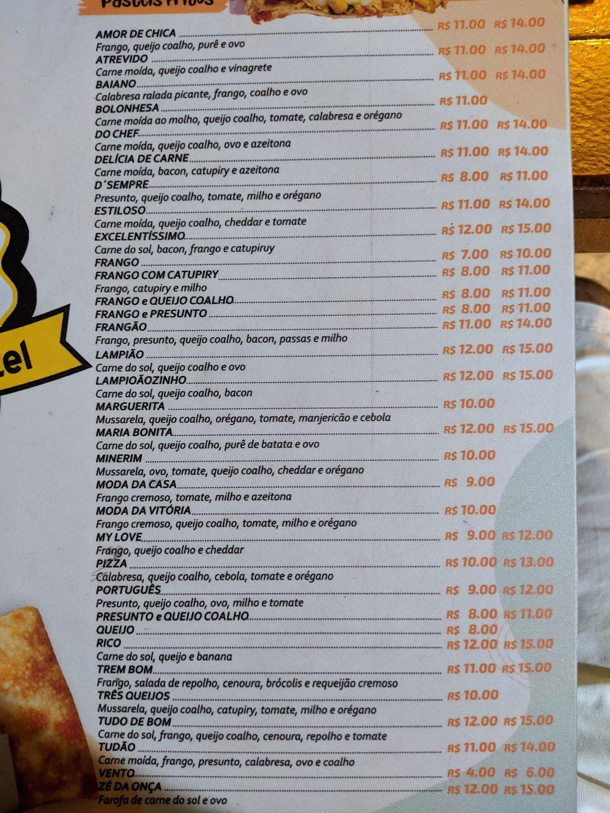 Menu at Excelentíssimo Pastel, Fortaleza