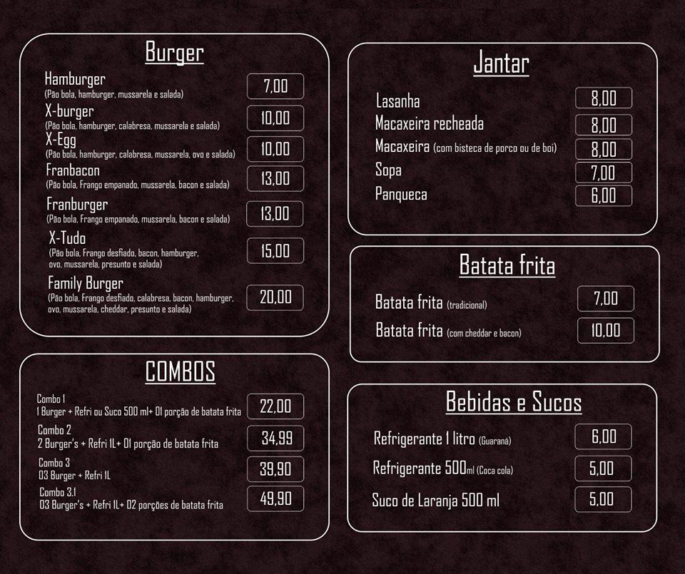 Menu at Family Burger restaurant, Campina Grande