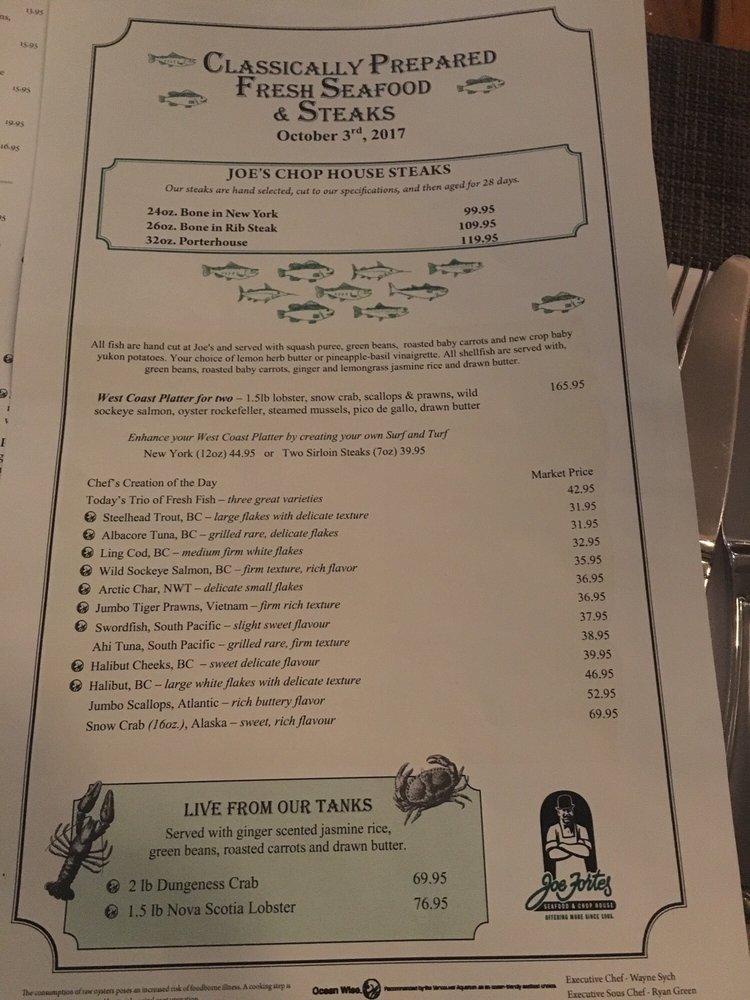 Menu at Joe Fortes Seafood & Chop House steakhouse, Vancouver, 777 ...