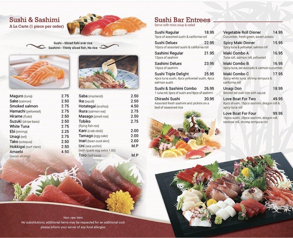 Menu at Mt Fuji sushi restaurant, Cooperstown