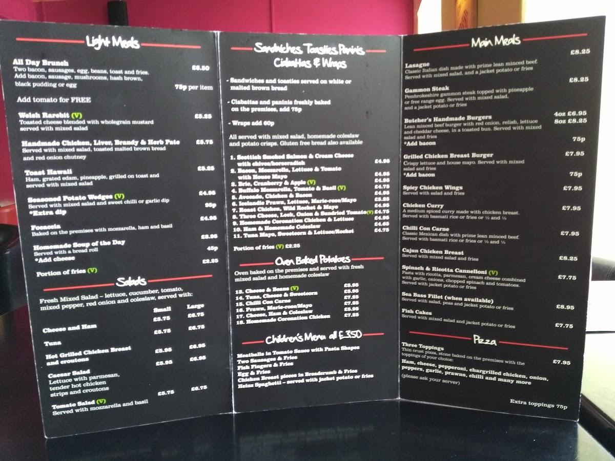 Menu at No 25 Cafe, Tenby