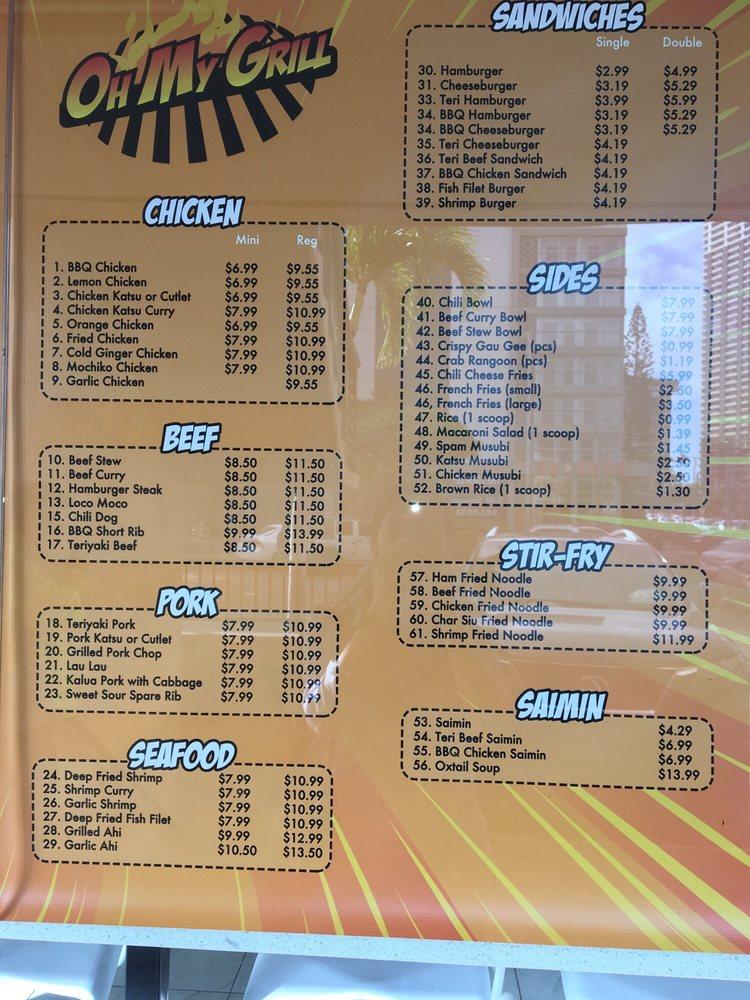 Menu at Oh My Grill- McCully restaurant, Honolulu