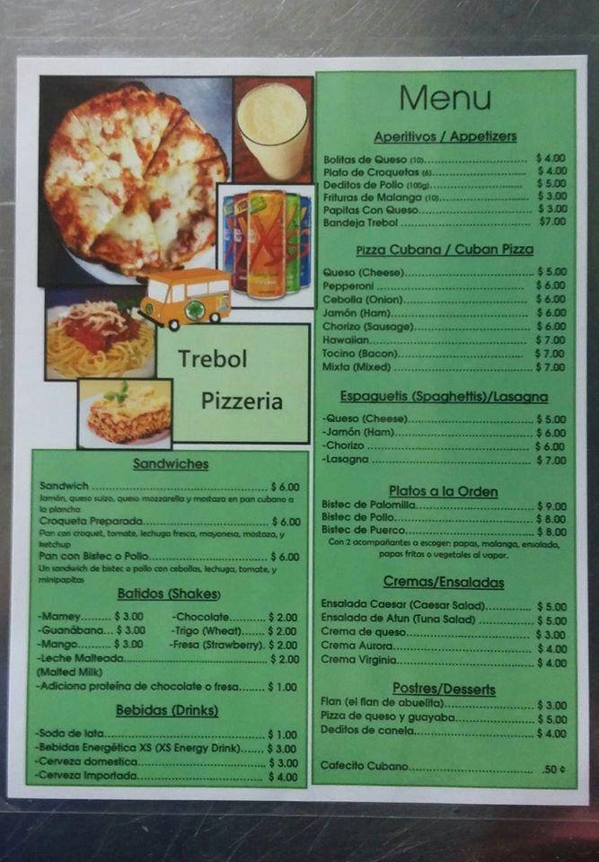 Menu at Pizza Cubana Trebol Pizzeria cafeteria y restaurant latín food ...