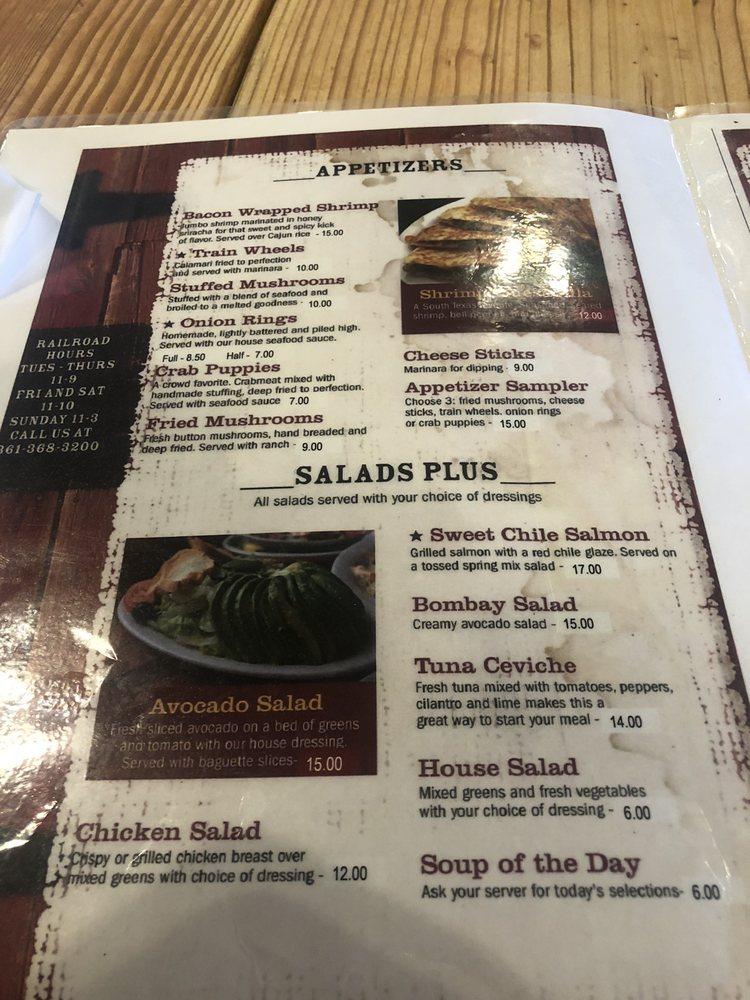 Menu at The Original Railroad Seafood Station pub & bar, Odem, Voss Ave