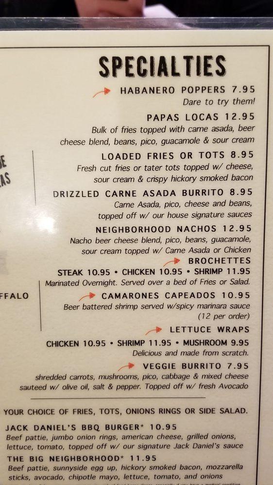 Menu at THE NEIGHBORHOOD pub & bar, Tucson