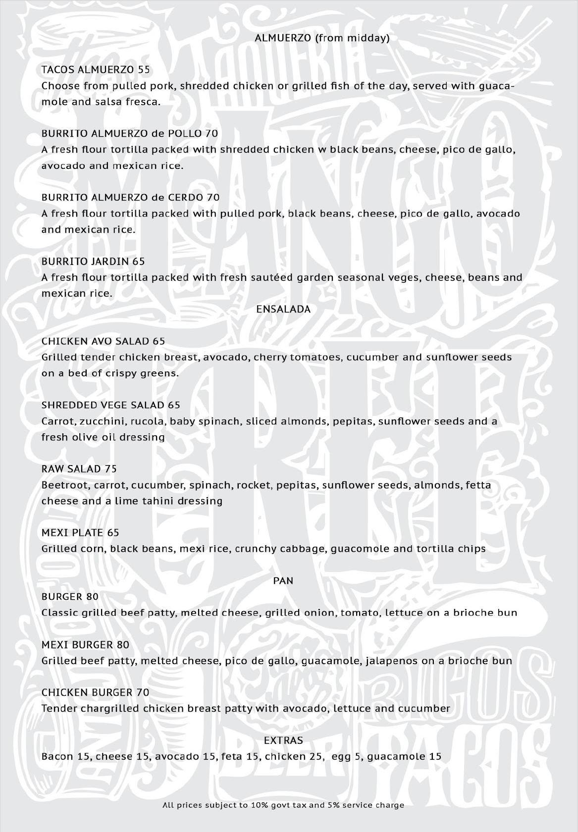 Menu at The Mango Tree Cafe, Pecatu
