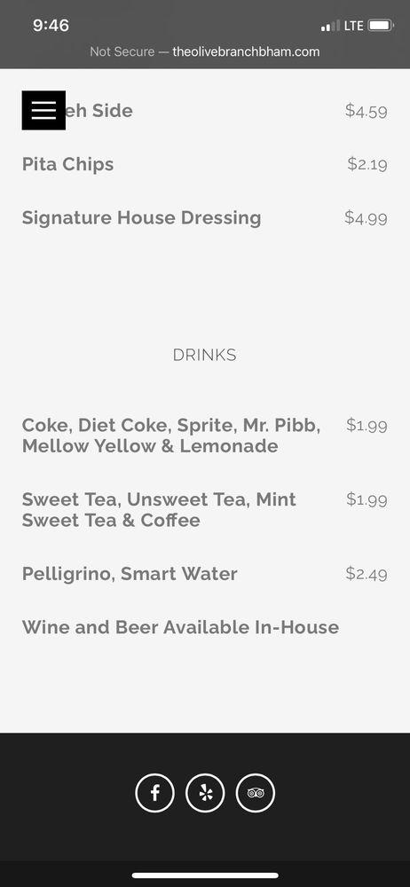 Menu at The Olive Branch Mediterranean Cuisine restaurant, Birmingham ...