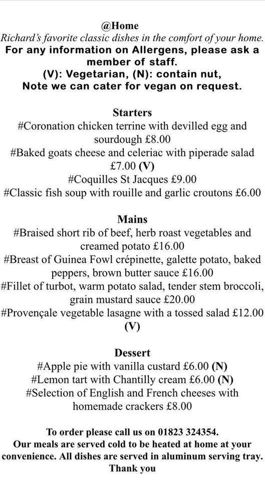 Carta de Augustus Restaurant, Taunton
