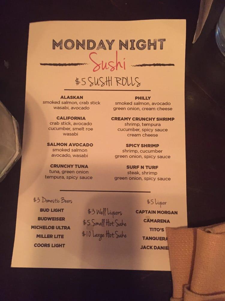 Menu at Chuck's Fish restaurant, Tuscaloosa