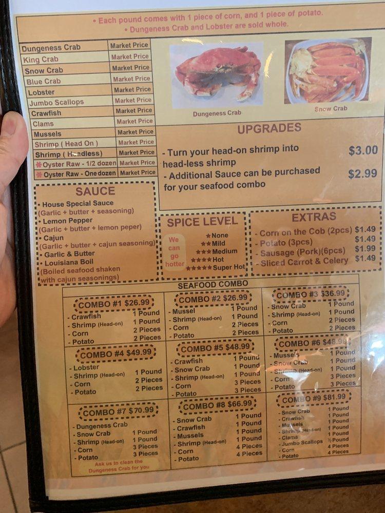 Menu at Crawfish Chef restaurant, Puyallup