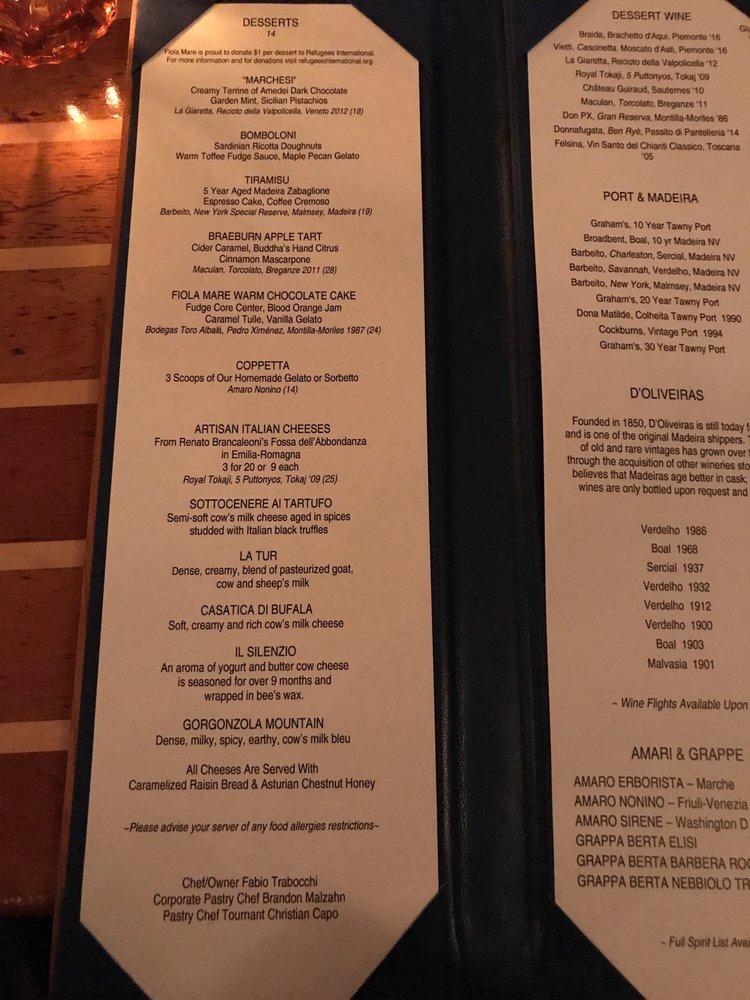 Menu at Fiola Mare pub & bar, Washington