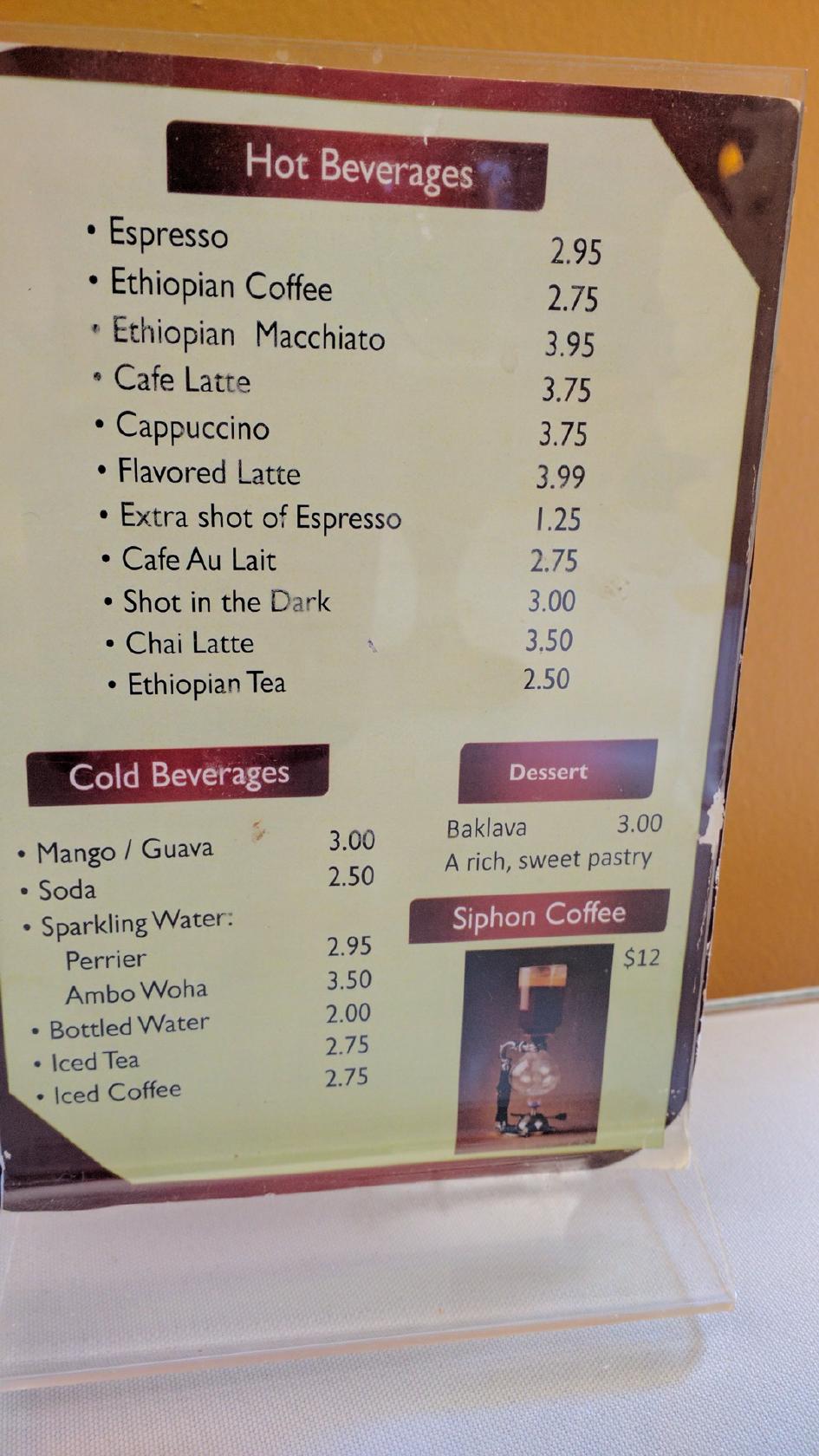 Carta de Kategna Ethiopian Restaurant, San Jose