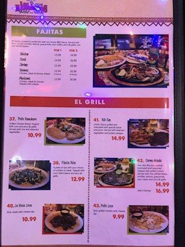 Menu at Los Rancheros restaurant, Santa Rosa Beach