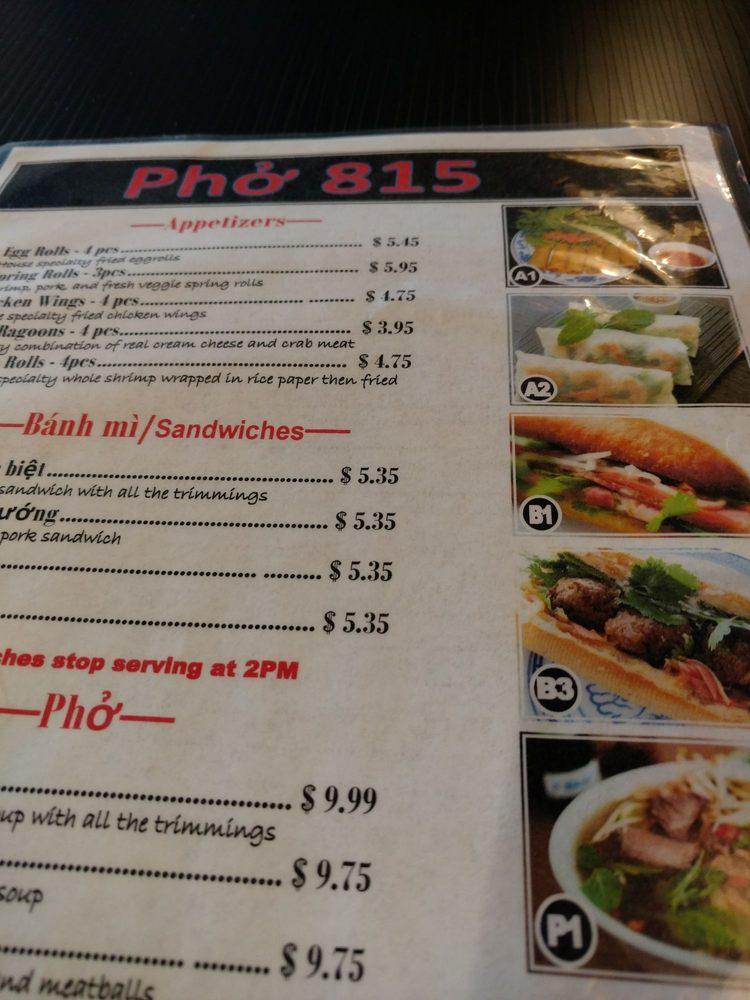 Menu at Pho 815 restaurant, Rockford, E State St