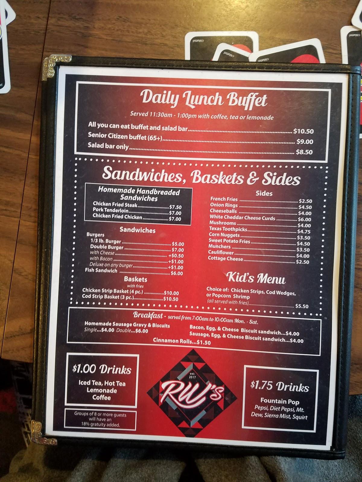 Menu at RW's Dining and Drinks pub & bar, Davenport