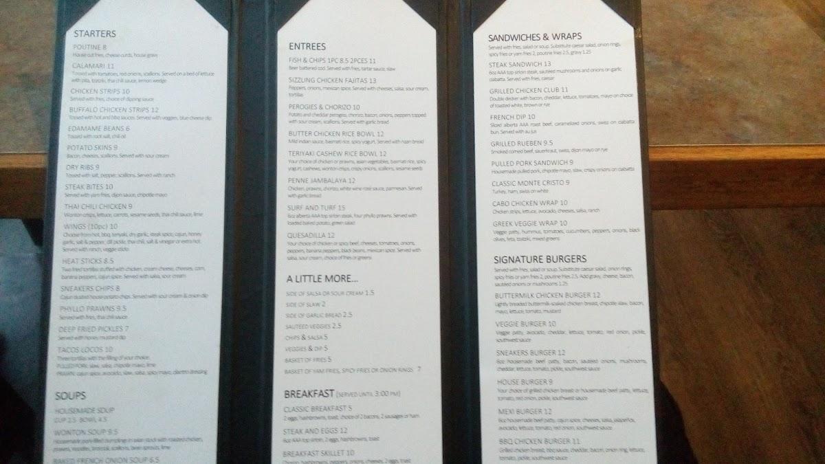 Menu at Sneakers Sports Lounge pub & bar, Abbotsford