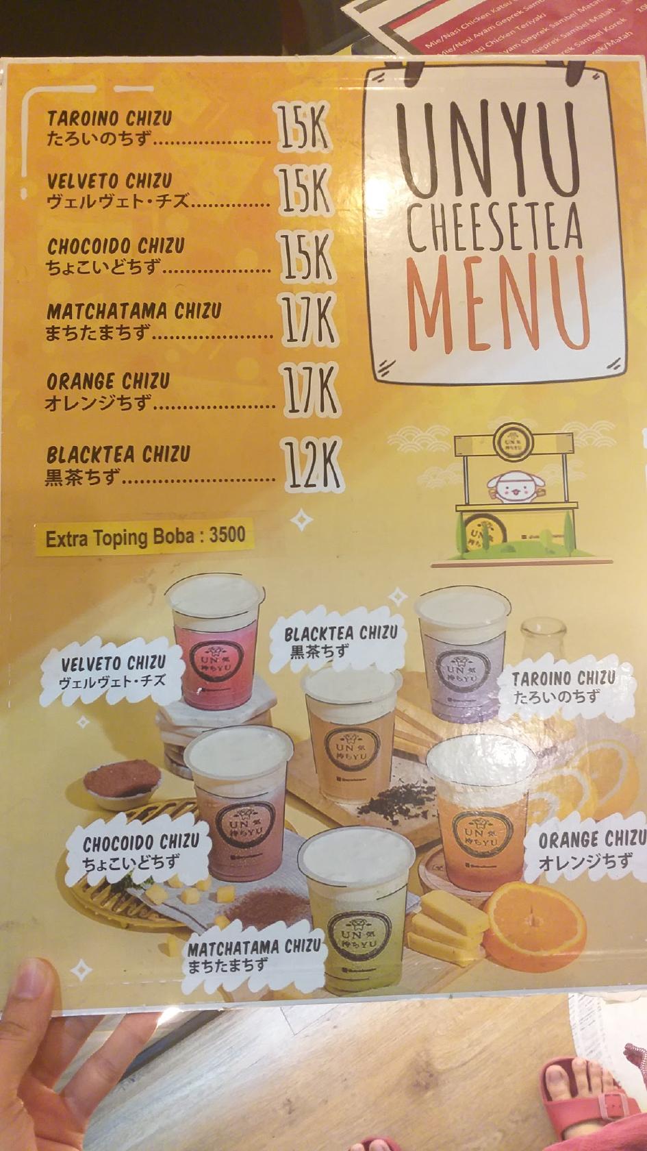 Menu at Unyu cheese tea karawang restaurant, Karawang
