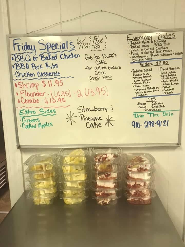 Menu at Duff's Cafe, Beulaville