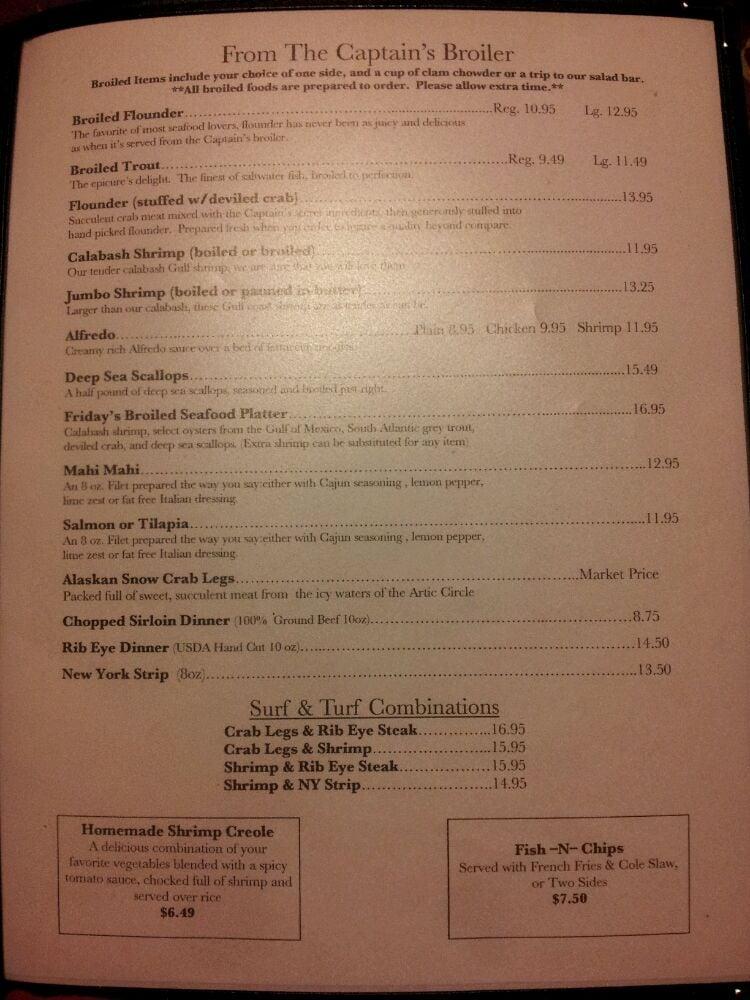 Menu at Friday's 1890 Seafood & BBQ, New Bern