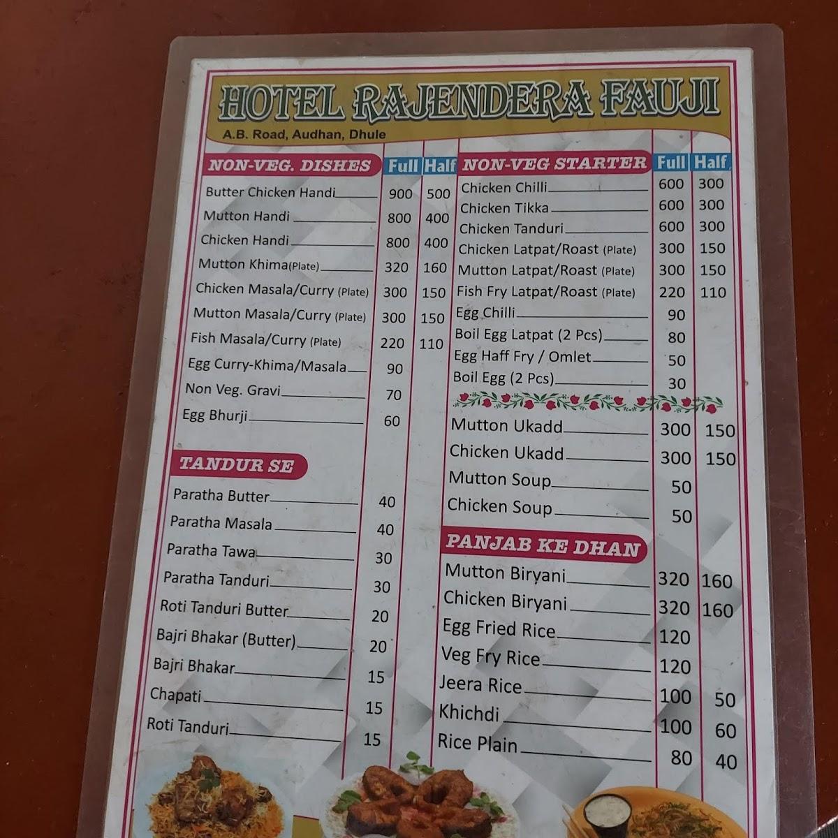 Menu at Hotel Rajendra Fauji.....non Veg Famous, India
