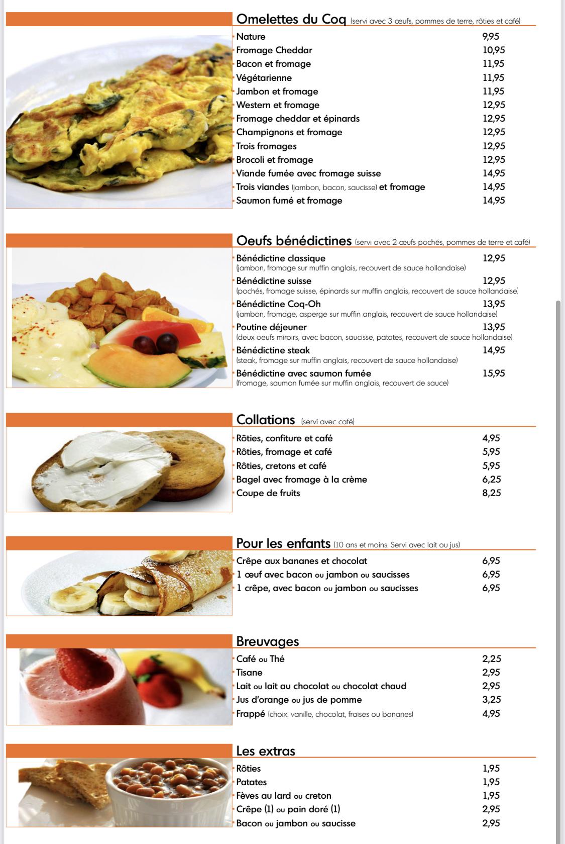 Menu au Le Coq du Quartier restaurant, Longueuil