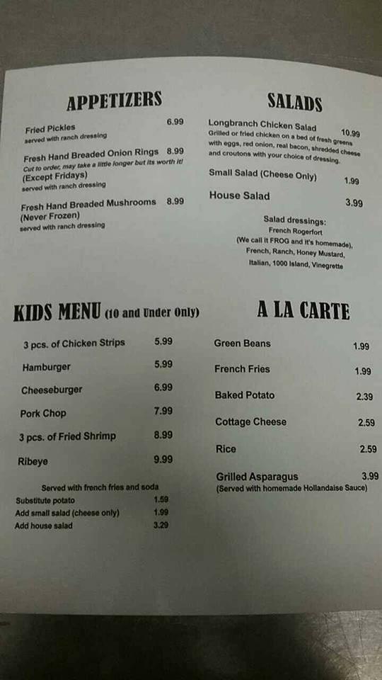 Menu at Longbranch Steakhouse, Gifford