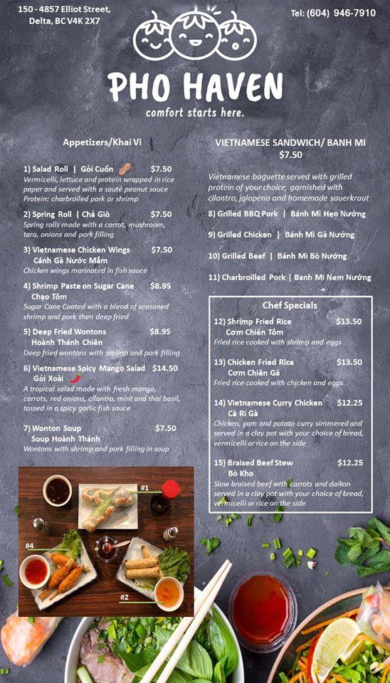 Menu at Pho Haven Restaurant, Delta