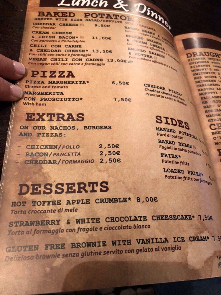 Menu at Scholars Lounge Irish Pub, Rome