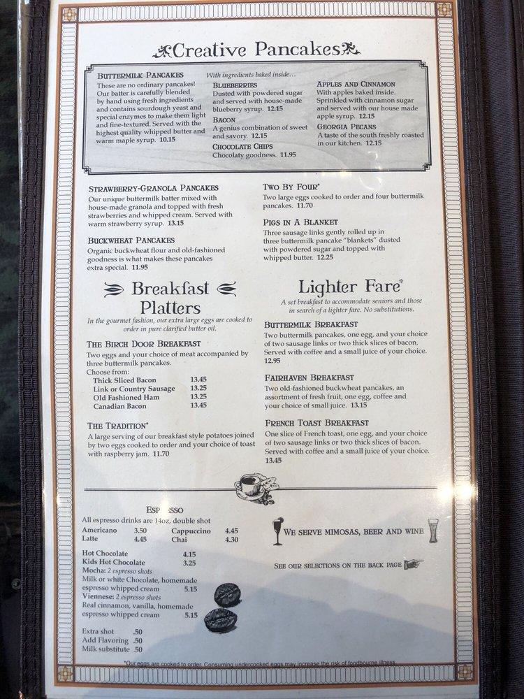 Menu at The Birch Door Cafe, Bellingham