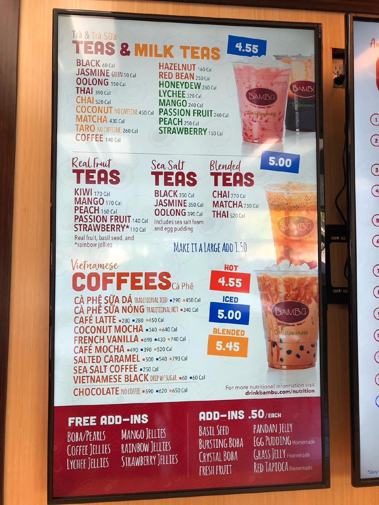 Menu at Bambu desserts, Bellevue