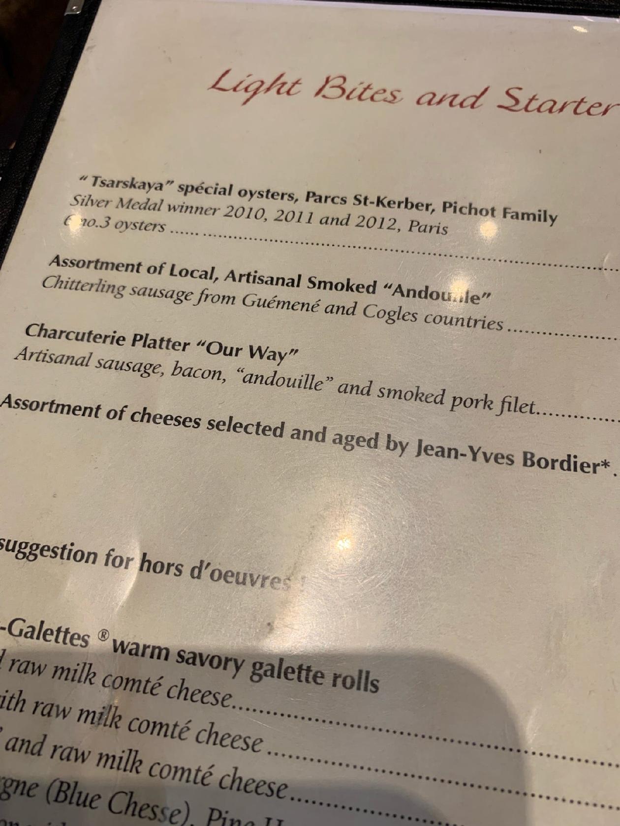 Menu at Breizh Café, Paris, 109 Rue Vieille du Temple