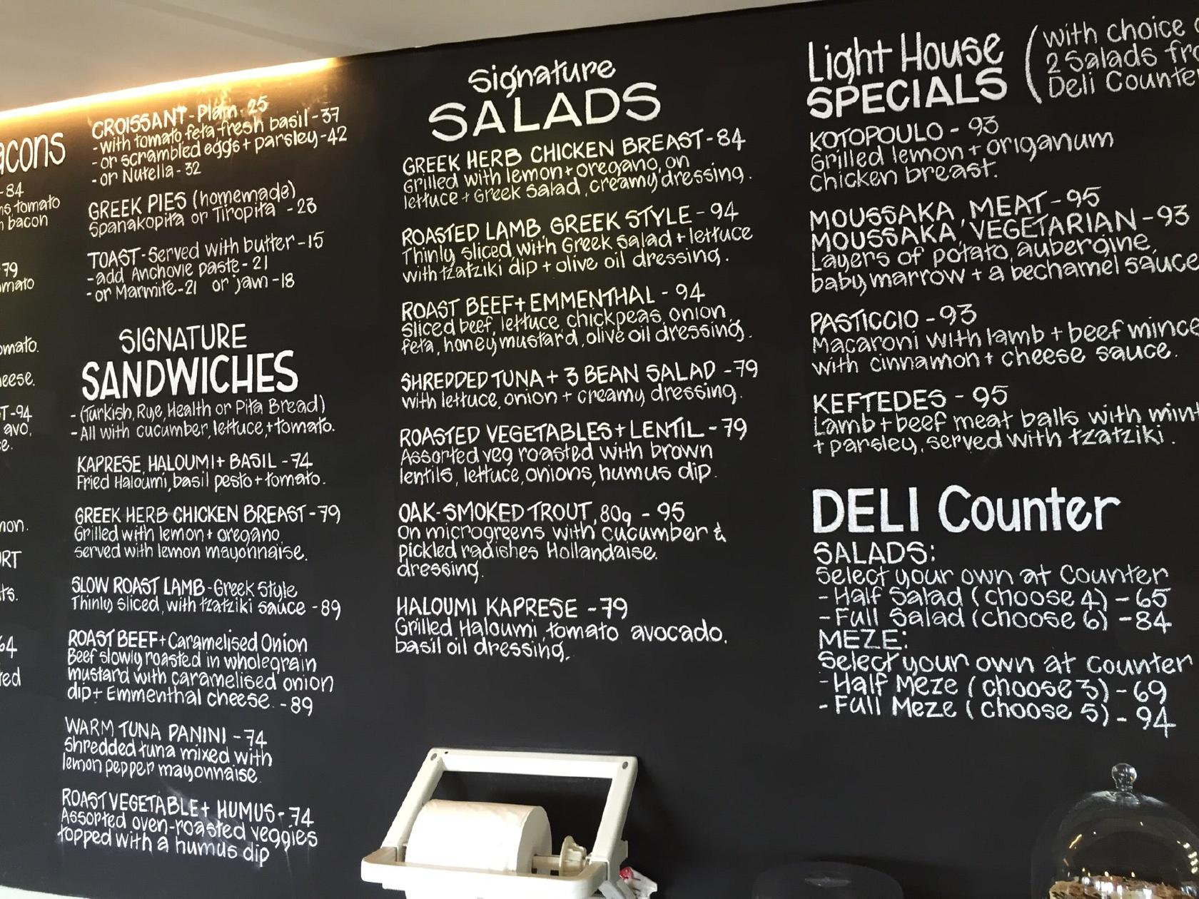 Menu at Caffe Neo restaurant, Cape Town