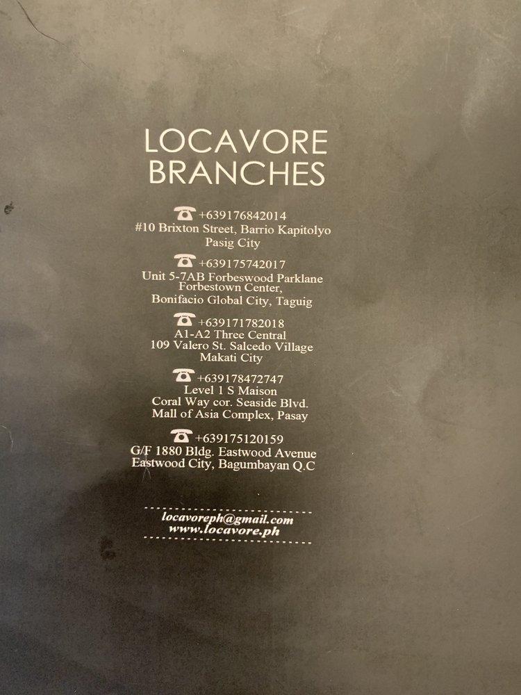 Menu at Locavore Eastwood restaurant, Quezon City