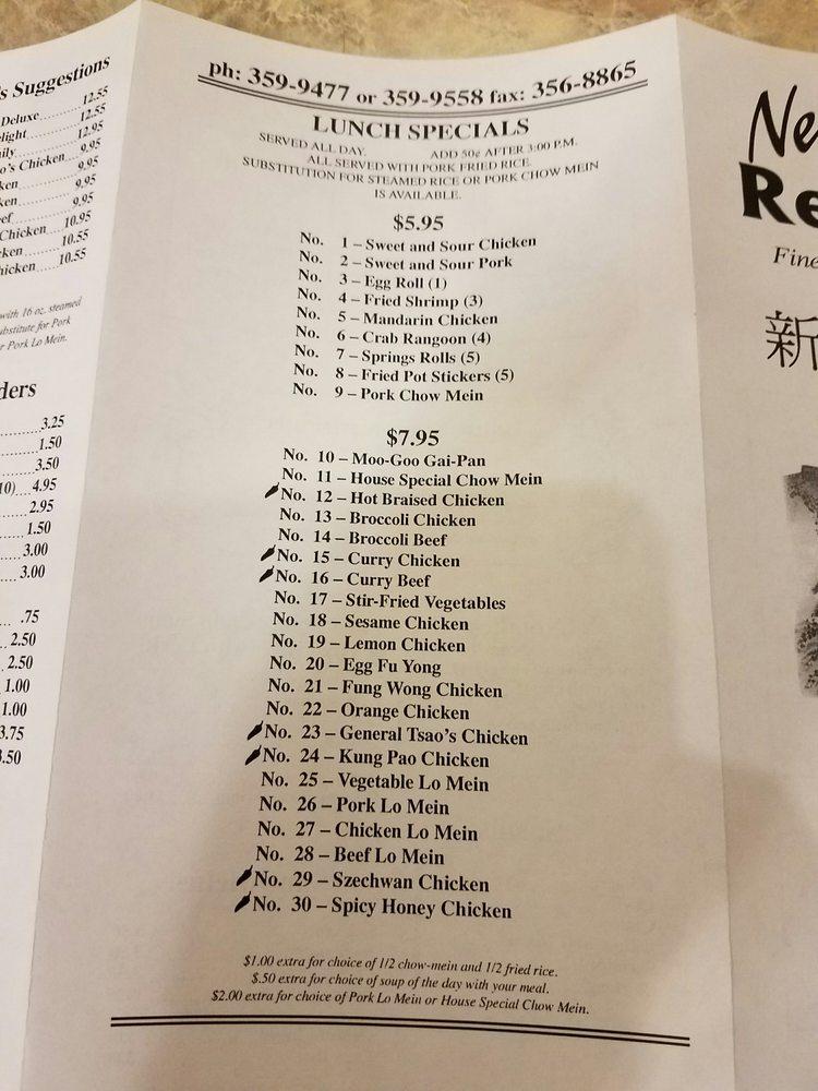 Menu at New Fong's restaurant, Rexburg