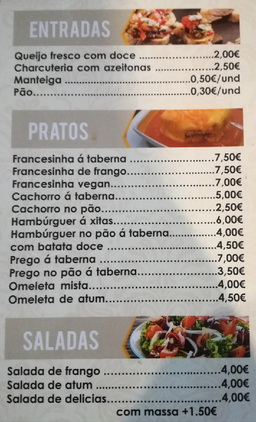 Menu em Taberna dos Prazeres restaurante, Ferreiros