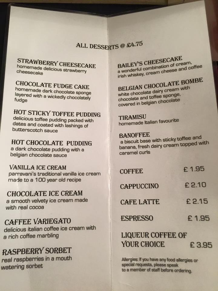 Menu at Albatross restaurant, Great Yarmouth
