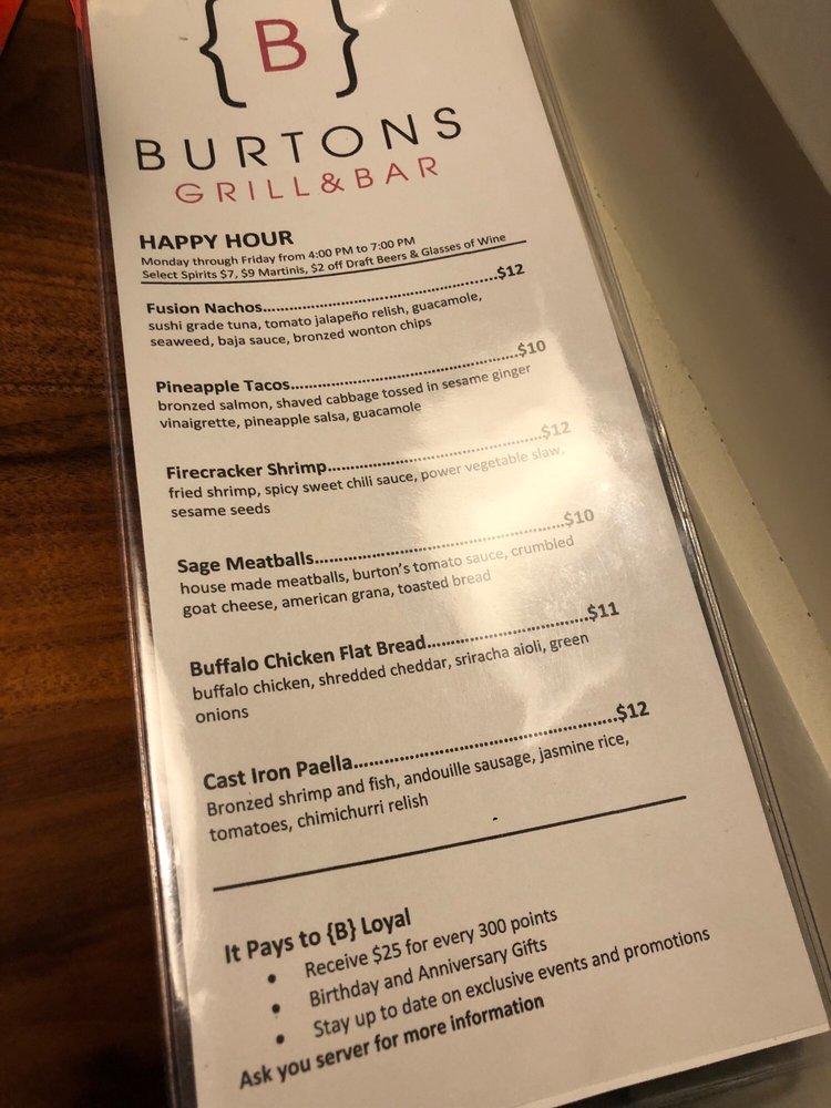 Menu at Burtons Grill & Bar, Boca Raton