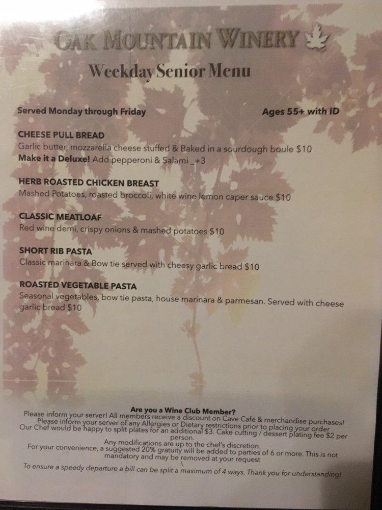 Menu at Cave Cafe, Temecula