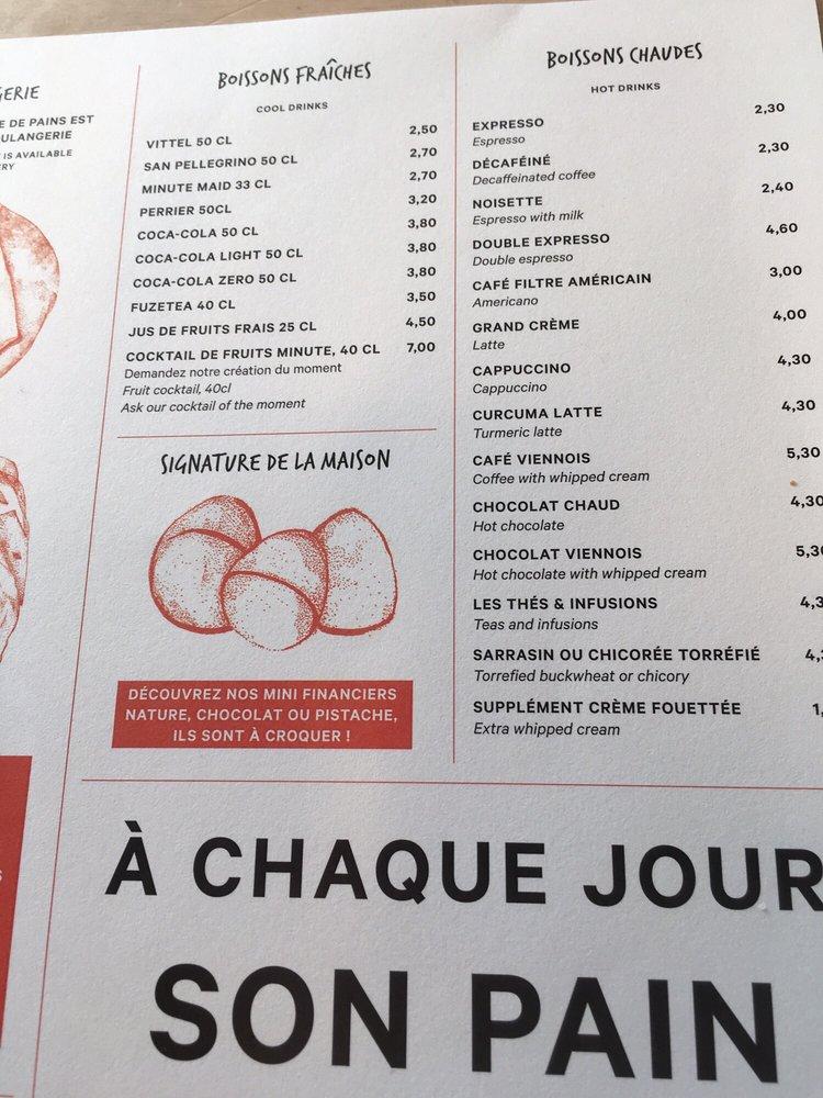 Menu at Eric Kayser restaurant, Paris, 13 Bd Diderot